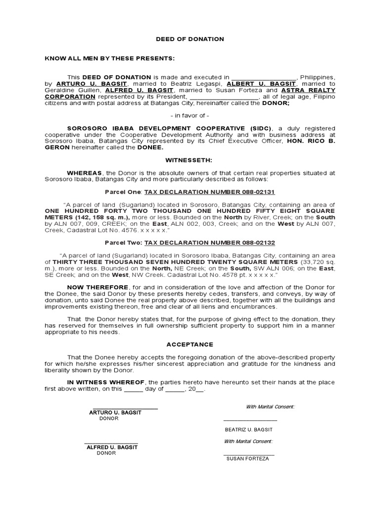 Deed of Donation | PDF | Land Lot | Common Law