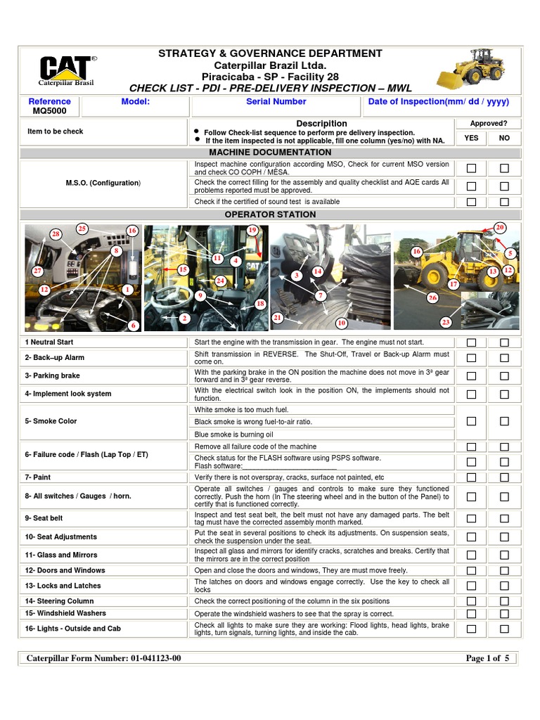 Caterpillar Brazil Pre-Delivery Inspection Checklist: Ensuring Quality ...