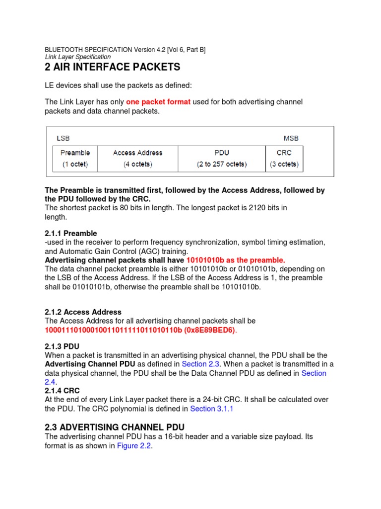 Link Layer Packet Structure and Advertising Channel PDU Formats in ...