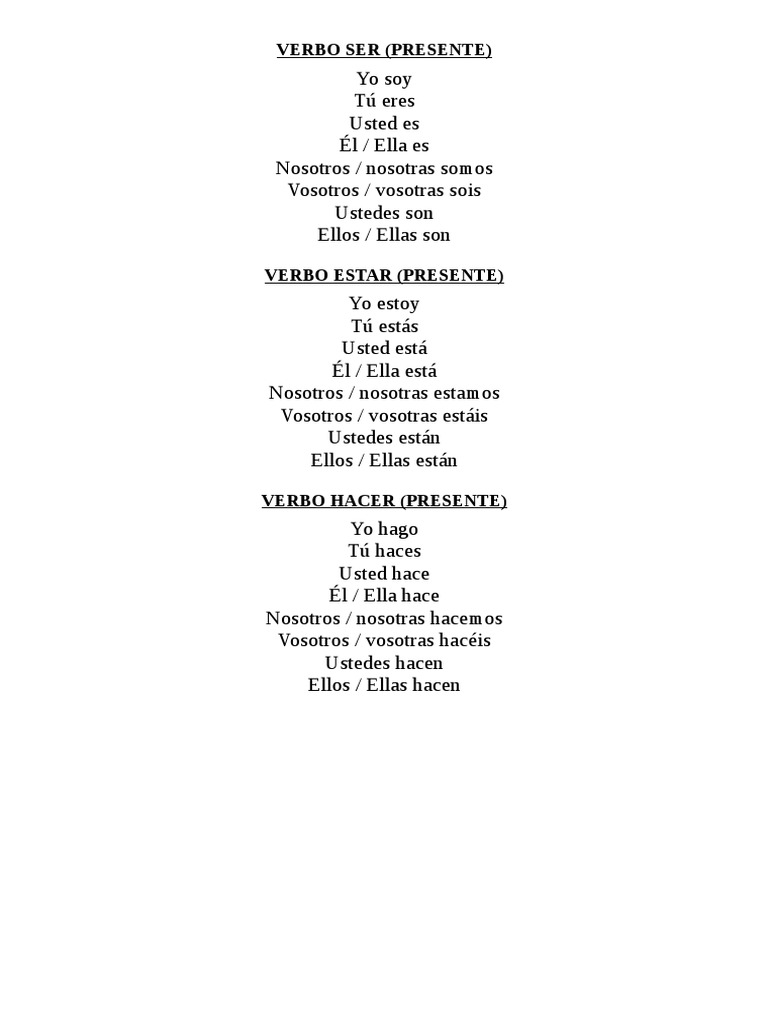 Ejercicios Verbos Ser, Estar y Hacer (Presente) | PDF