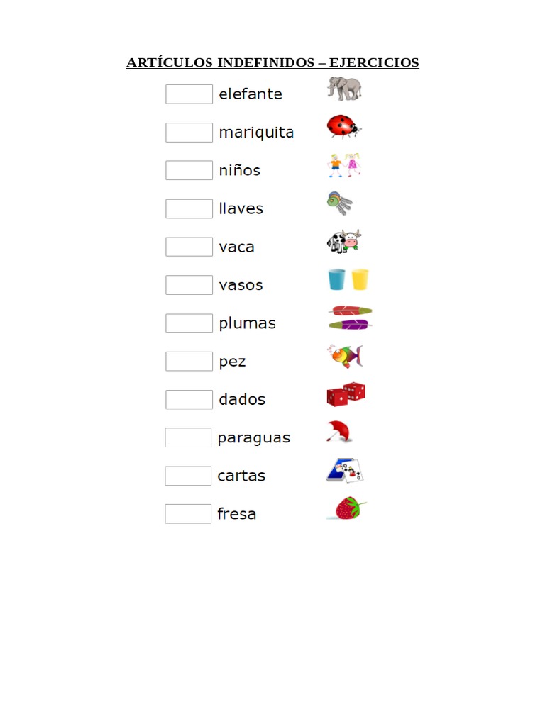 Ejercicios Artículos Indefinidos | PDF