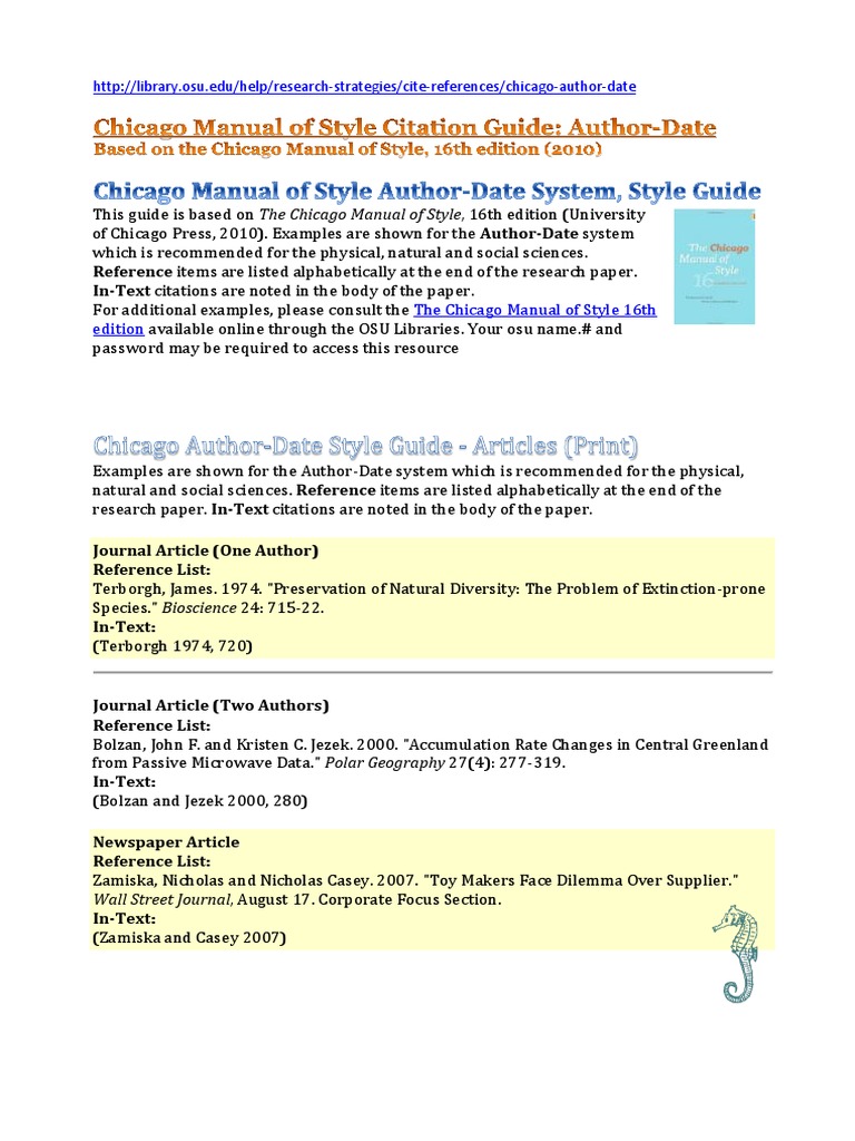 D. Chicago Manual of Style Author-Date System Style Guide B16 | PDF ...