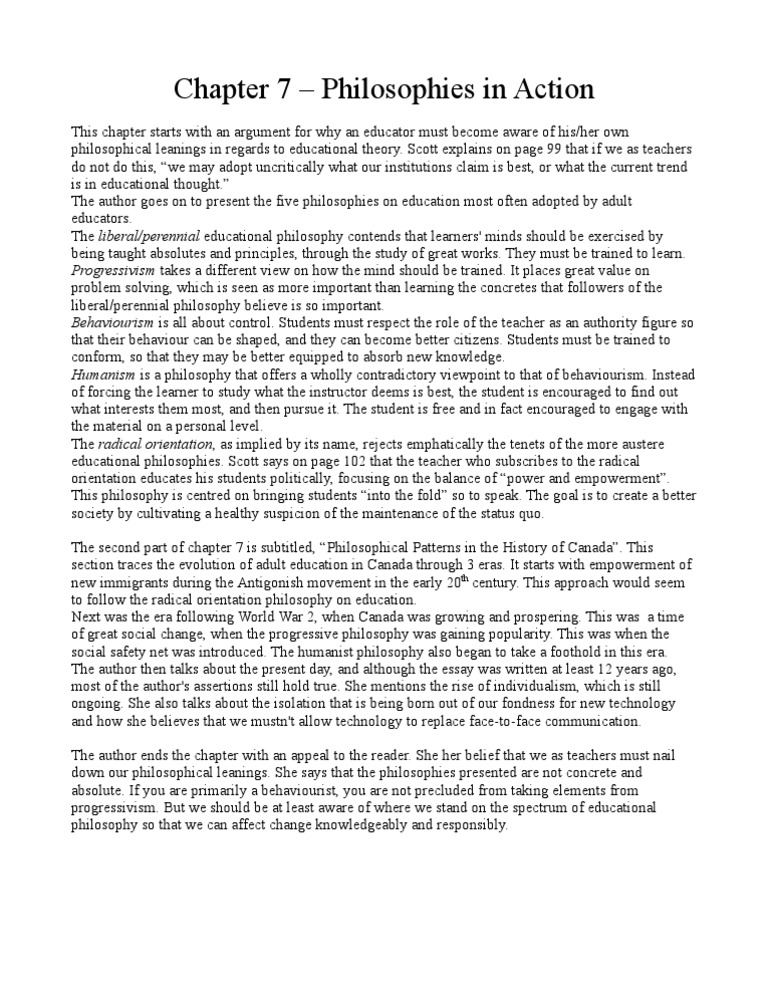 Chapter 7 Summary | PDF | Philosophy Of Education | Learning