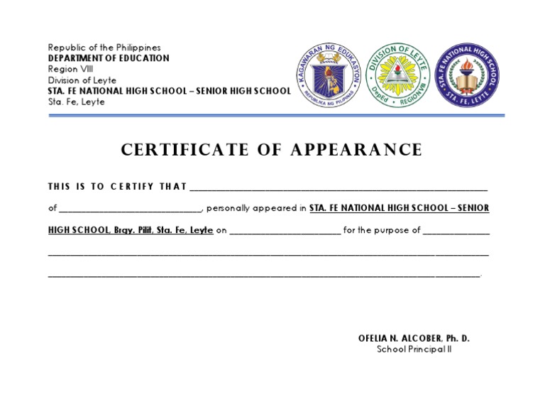 Certificate Of Appearance Template