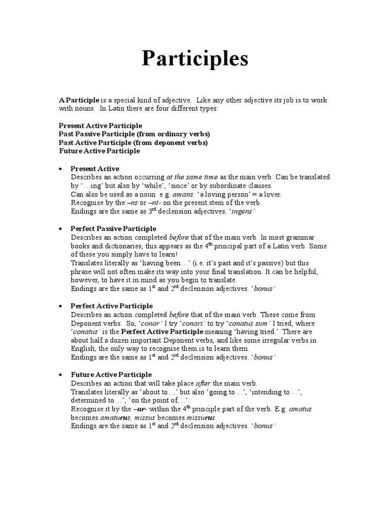 Latin Participles Explained | PDF | Latin | Verb