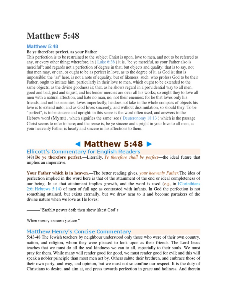 Matthew 5 - 48 Summary | PDF | God The Father | Love