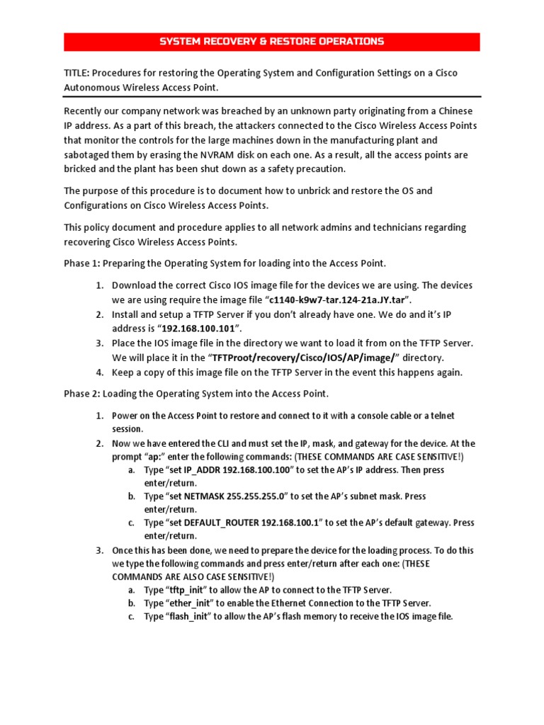 AP Recovery Procedure | Download Free PDF | Wireless Access Point ...
