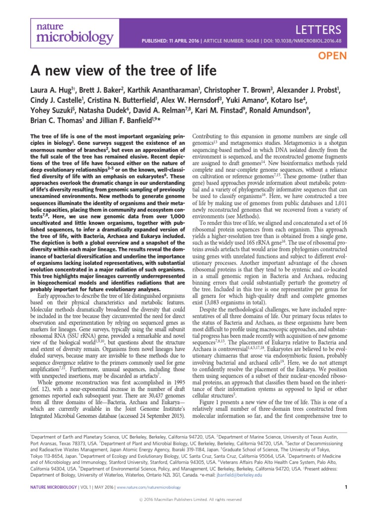 A New View of The Tree of Life PDF | PDF | Archaea | 16 S Ribosomal Rna