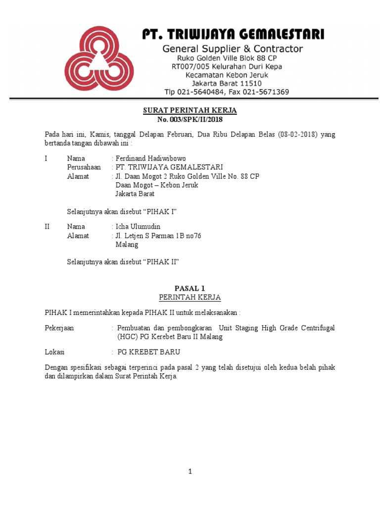 SPK Pembongkaran Unit Staging High Grade Centrifugal PG KBII | PDF