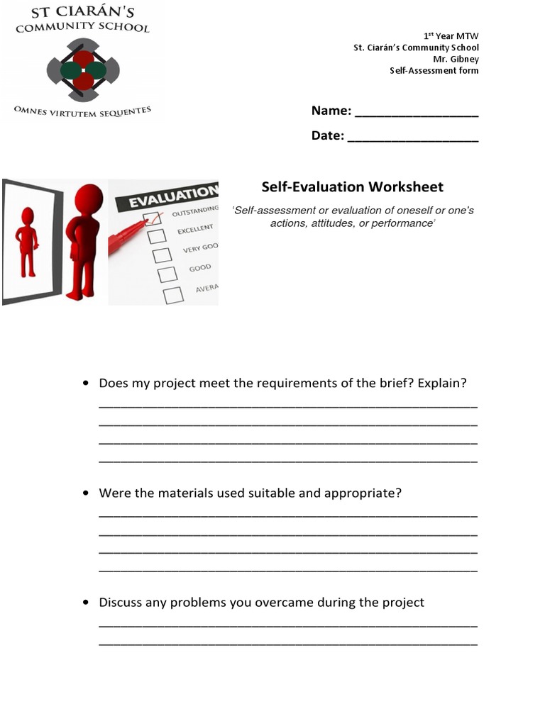 Self-Evaluation Worksheet: Name: - Date | Download Free PDF ...