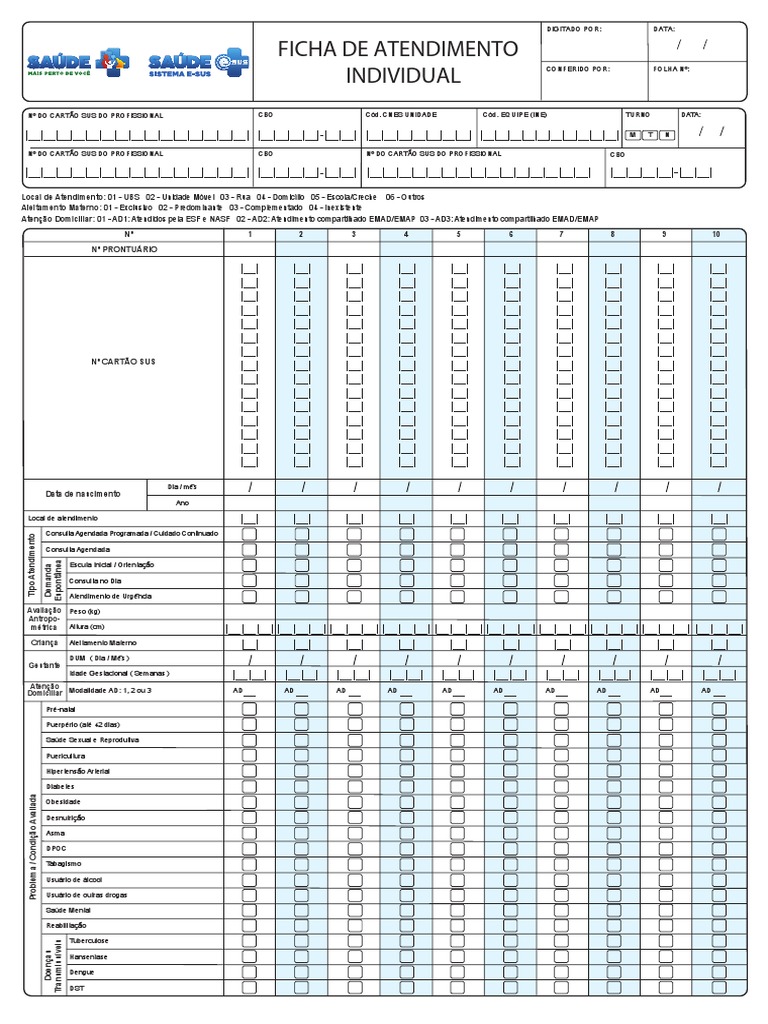 Ficha de Atendimento Individual | PDF | Especialidades médicas | Remédio Ficha de Atendimento Individual | PDF | Especialidades médicas | Remédio