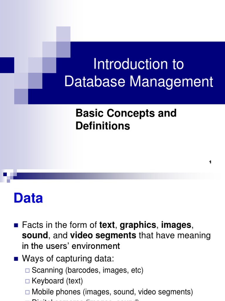 Introduction To Database Management: Basic Concepts and Definitions ...