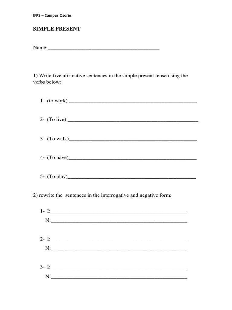 Present Tense -ar Verb Exercises | PDF