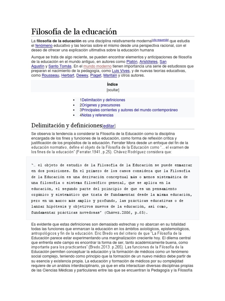 Filosofía de la Educación: Definiciones y Autores | PDF | Filosofía de ...