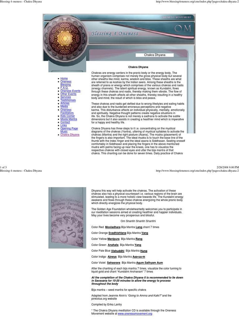 Blessing 4 Oneness - Chakra Dhyana | PDF | Chakra | Kundalini