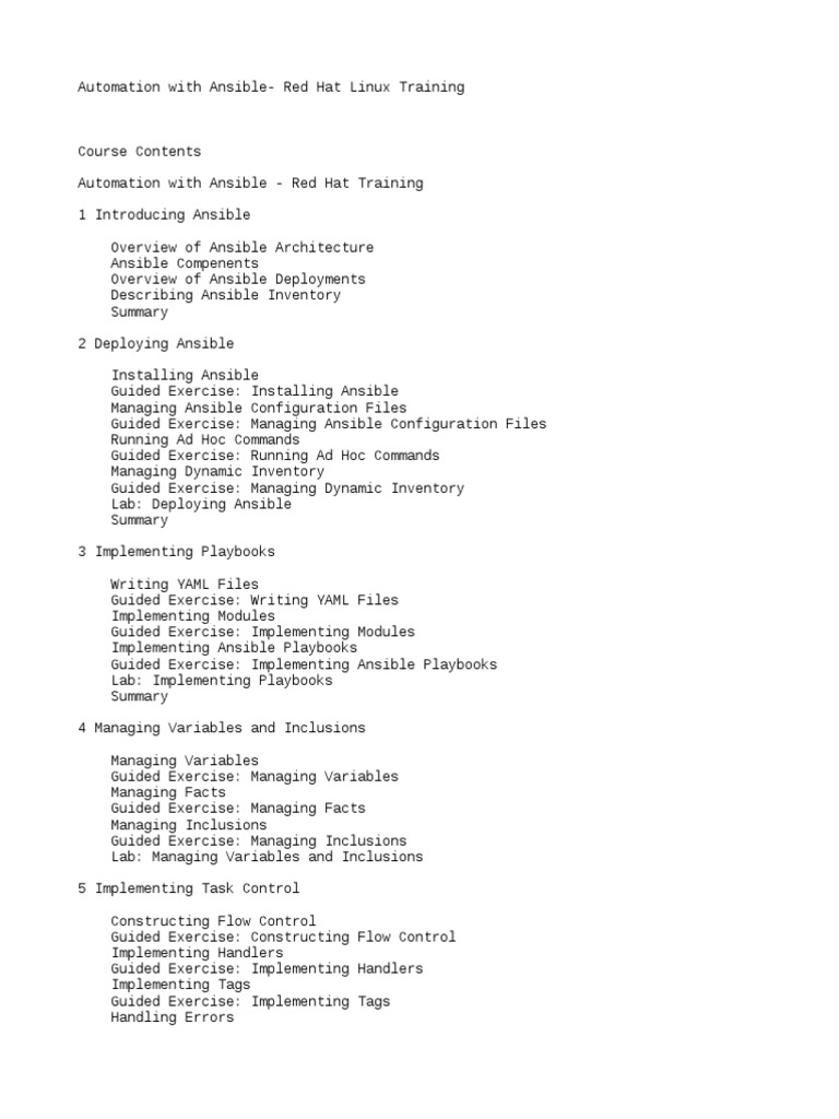 Automation With Ansible - Red Hat Linux Training Syllabus | PDF