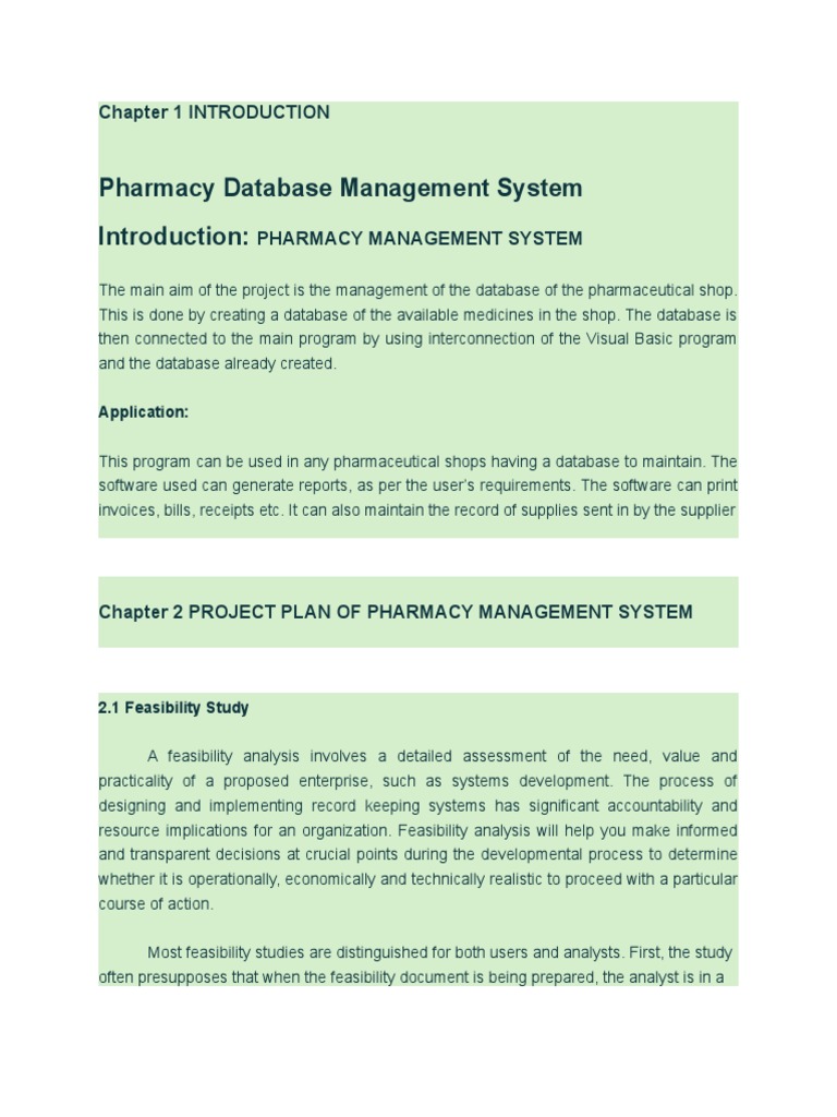 Pharmacy Database Management System: Chapter 1 Introduction | Microsoft ...