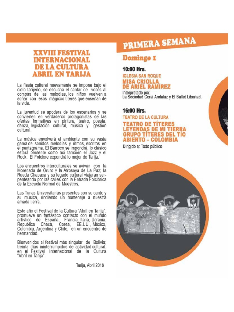 Programa Abril en Tarija 2018 | PDF