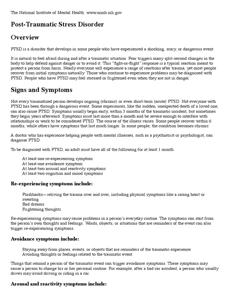NIMH Post-Traumatic Stress Disorder | PDF | Psychological Trauma ...