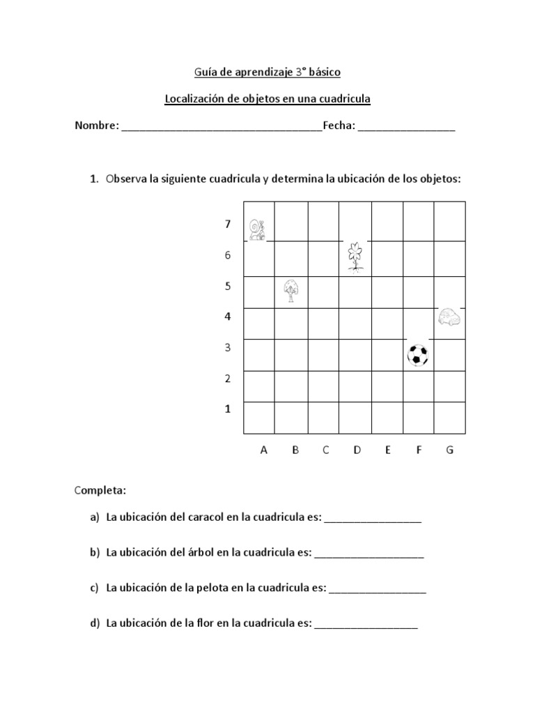 Ubicación de Objetos en Cuadrícula 3° Básico | PDF