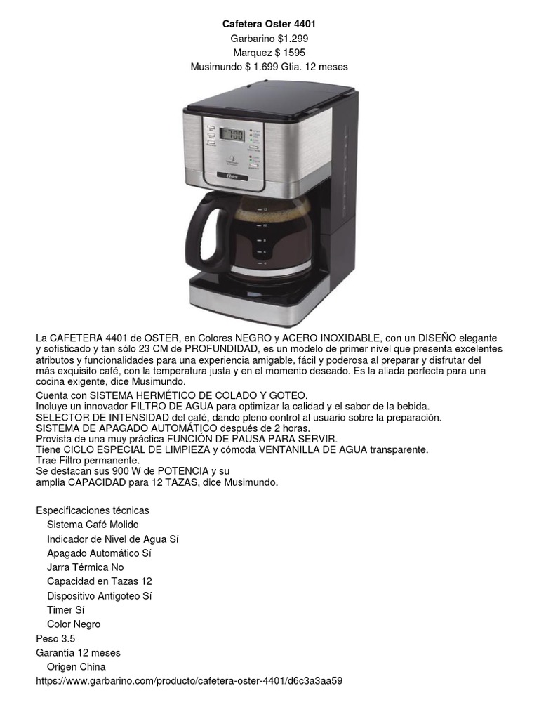 Cafetera Oster 4401 | PDF