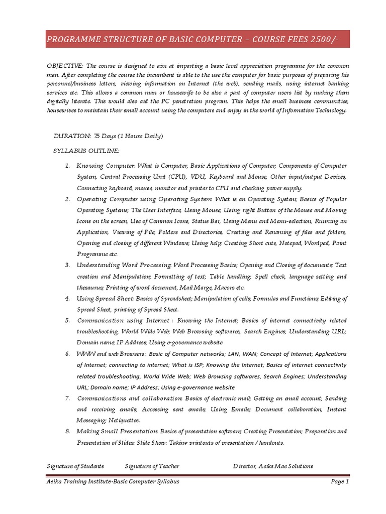 Basic Computer Syllabus | PDF | World Wide Web | Internet & Web