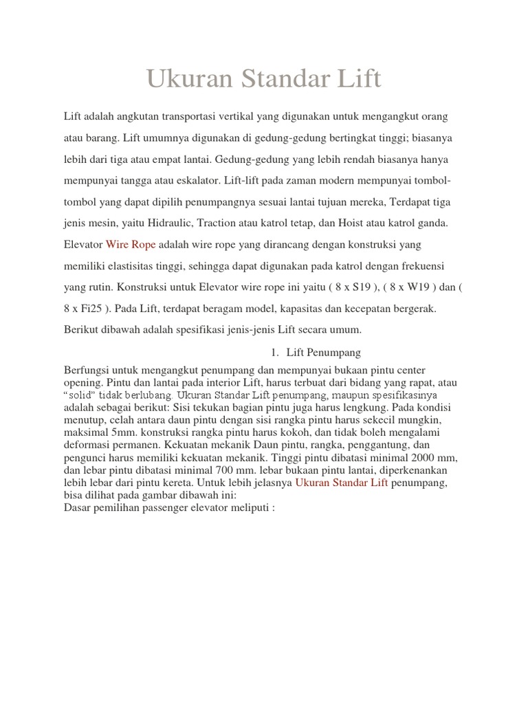 Ukuran Standar Lift | PDF