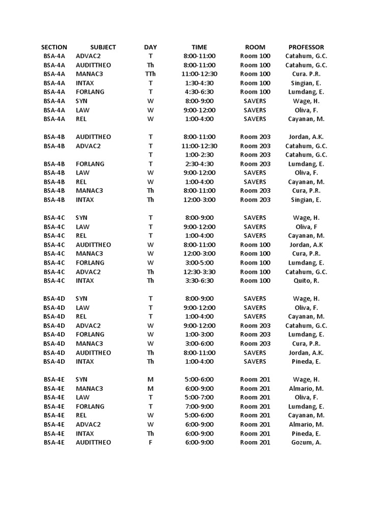 2nd Sem Schedule | PDF