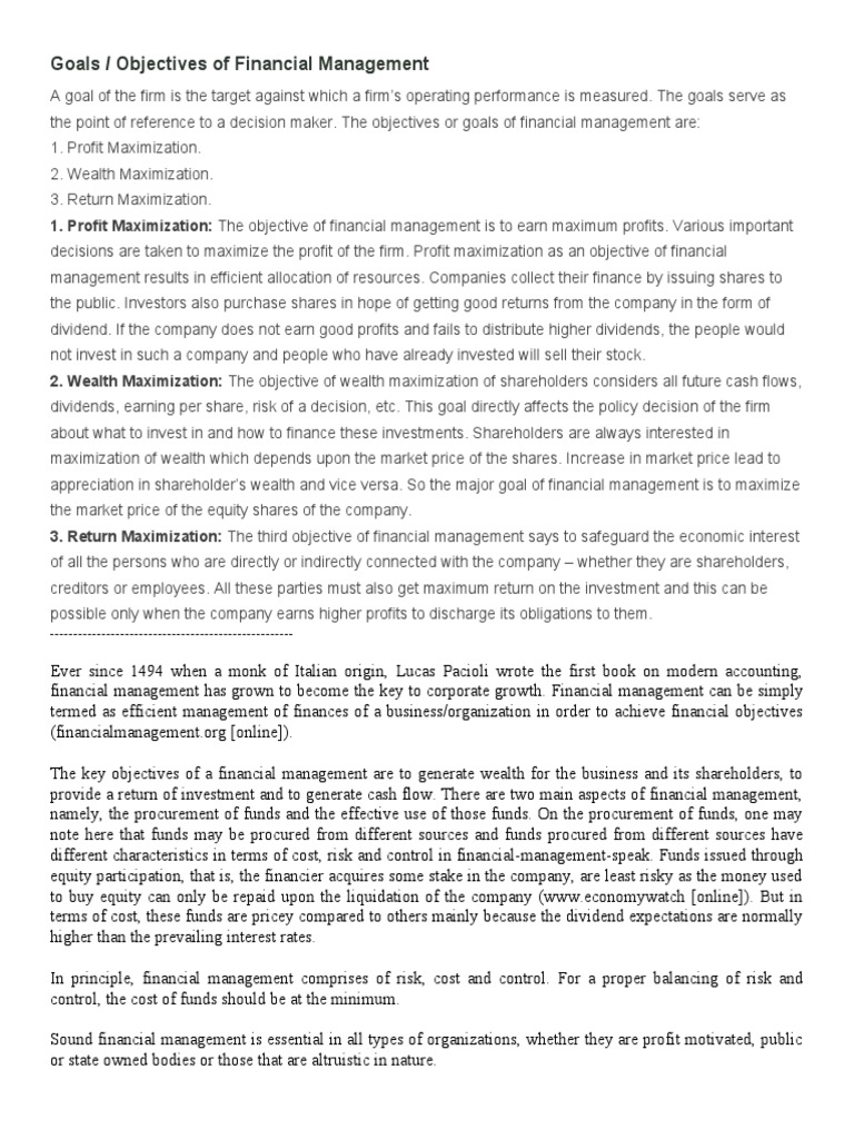 Key Objectives of Financial Management | PDF | Profit (Accounting) | Stocks