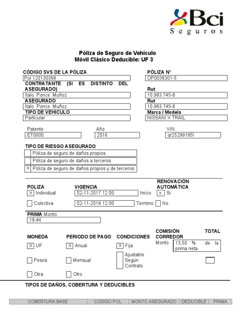 Póliza de Seguro de Vehículo Móvil Clásico Deducible: UF 3: Cobertura ...
