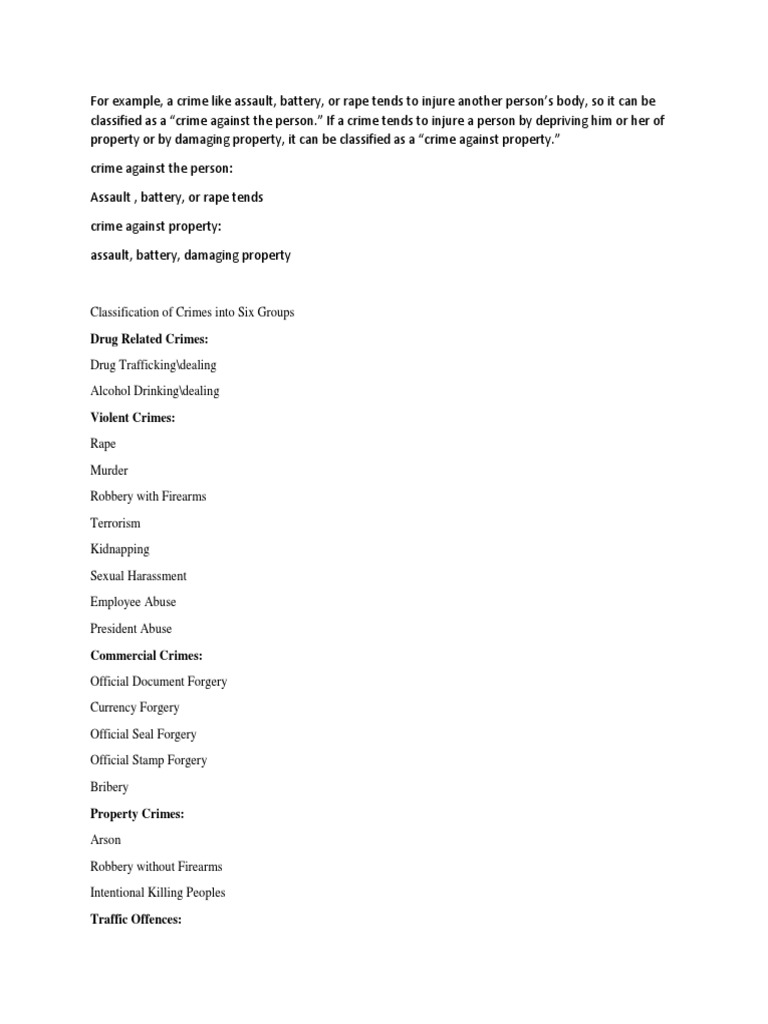 Classification and Examples of Serious and Non-Serious Crimes | PDF ...