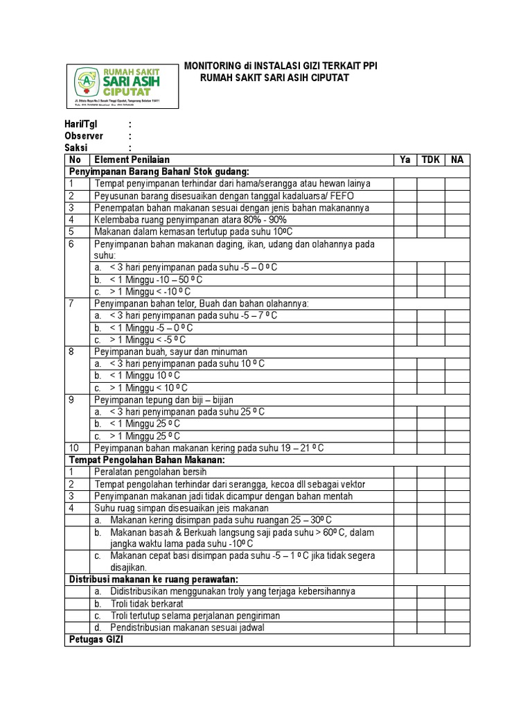 Monitoring Di Instalasi Gizi Terkait Ppi | PDF
