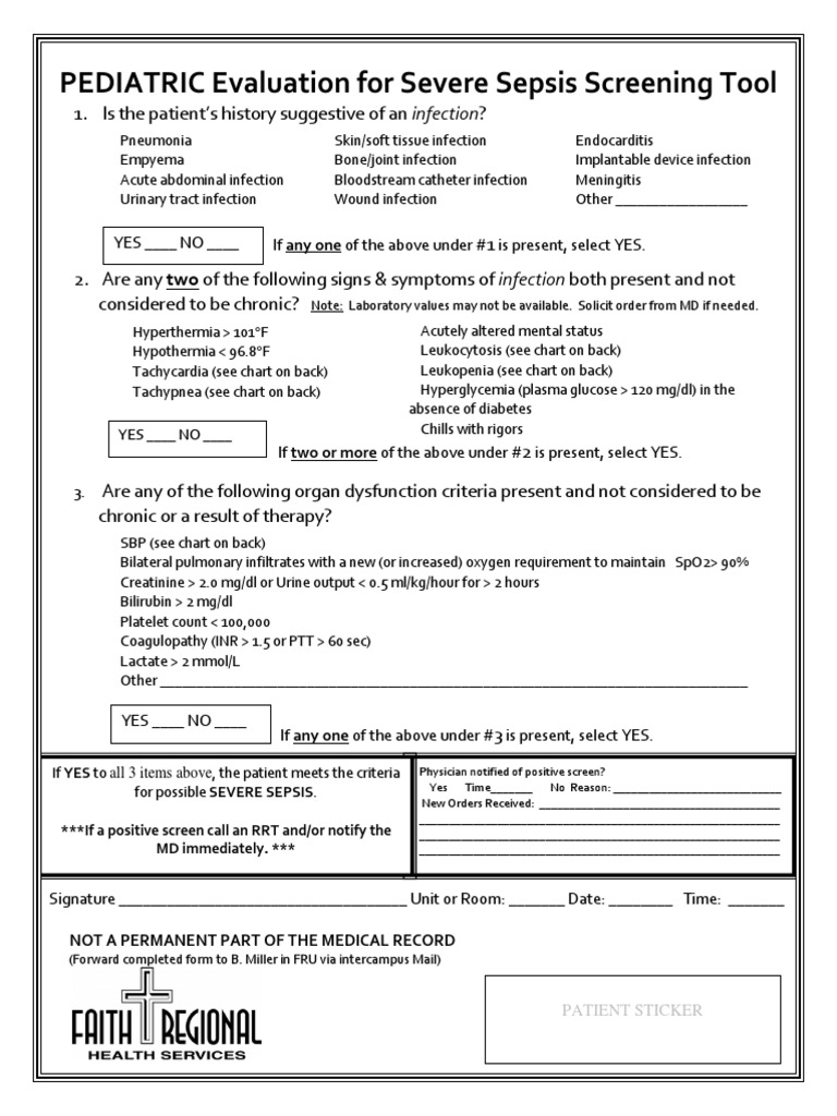 Evaluation For Severe Sepsis Screening Tool For FRHS Pediatrics NLMRD ...