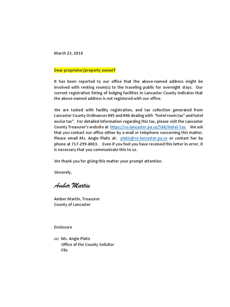 Hotel Registration Letter | PDF