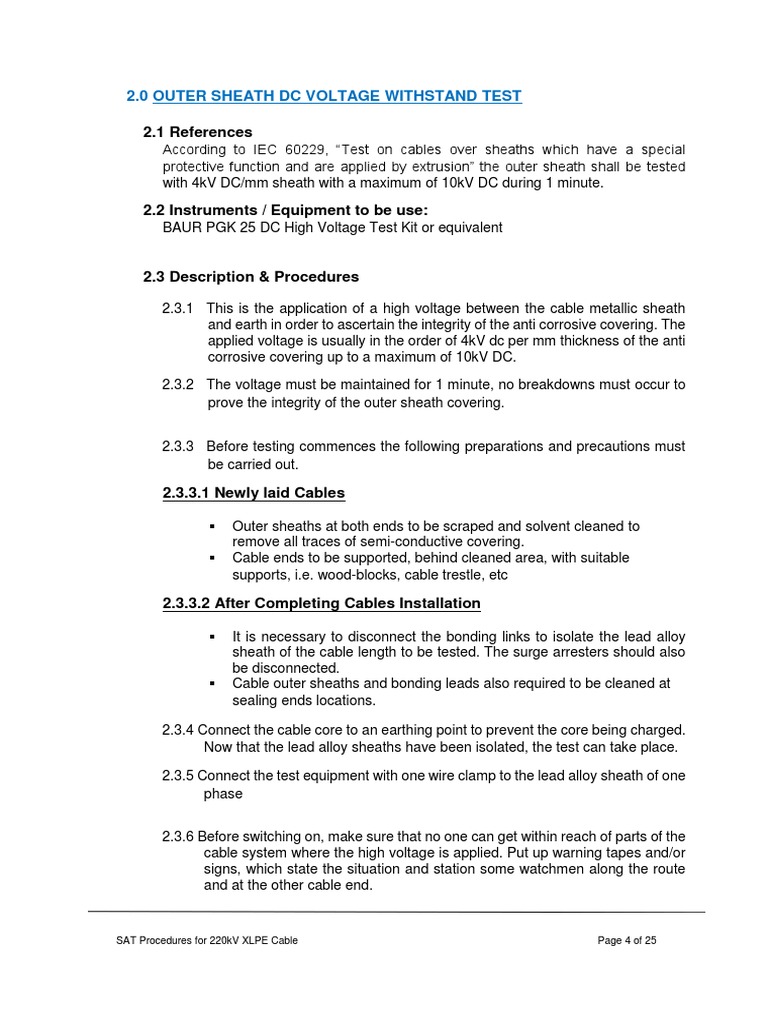 General Sheath Test Procedure HV Cable | PDF | Direct Current | Switch