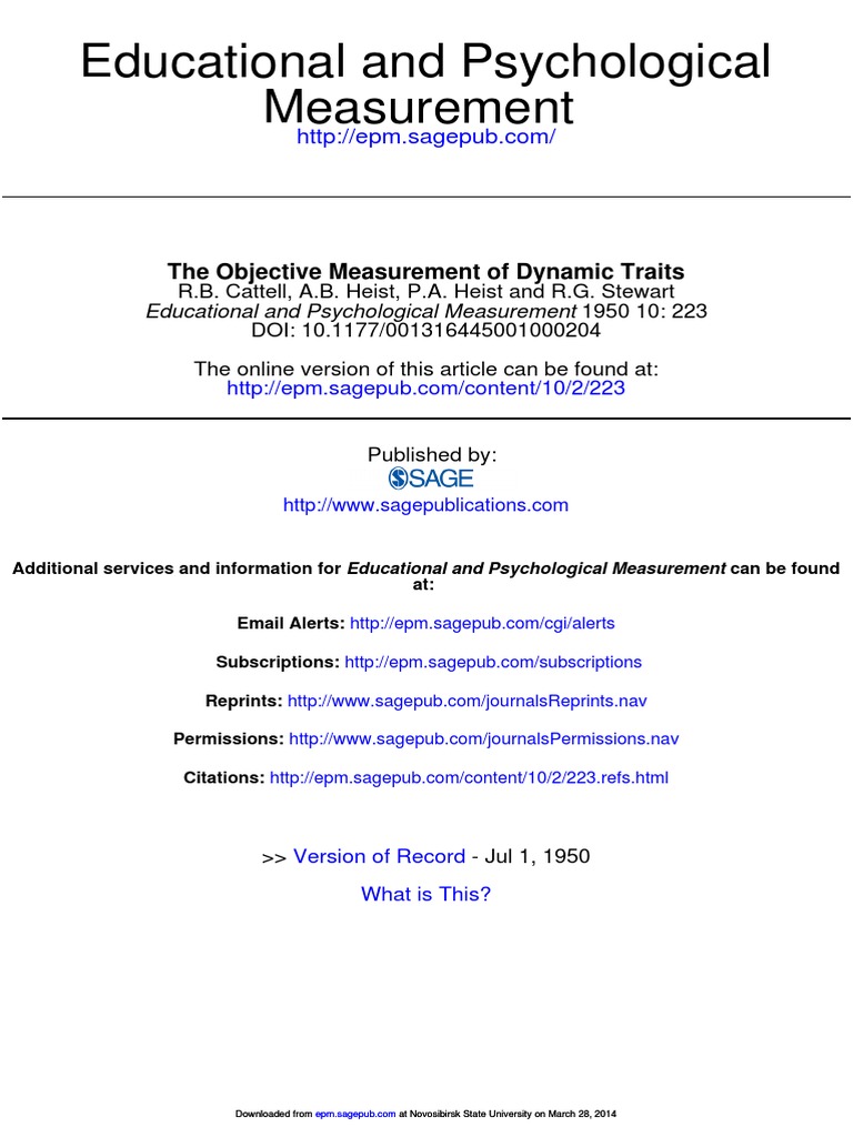 (Cattell R.B. Et Al.) The Objective Measurement of Dynamic Traits | PDF ...