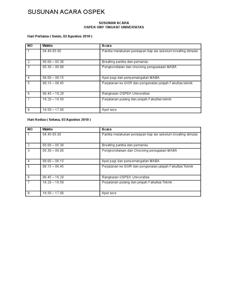 Susunan Acara Ospek | PDF