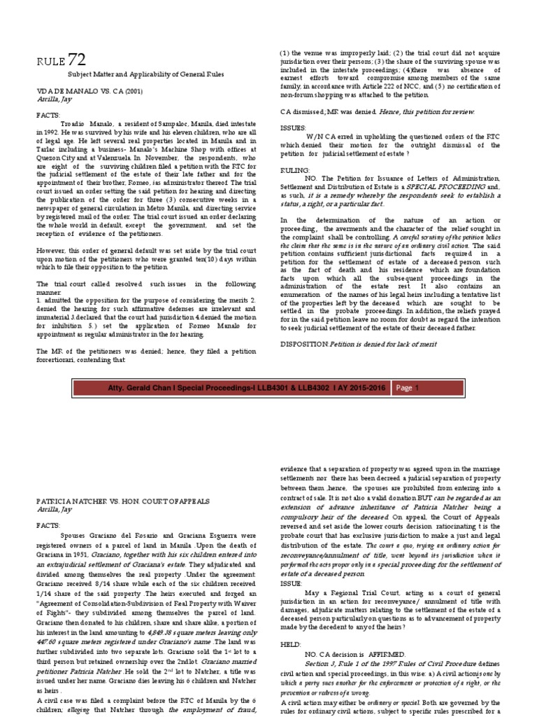 Special Proceedings Compilation Case Digests | PDF | Intervention (Law) | Lawsuit