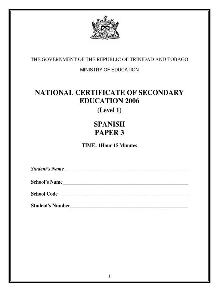 NCSE 2006 Spanish Paper 3 | PDF | Multiple Choice | Question