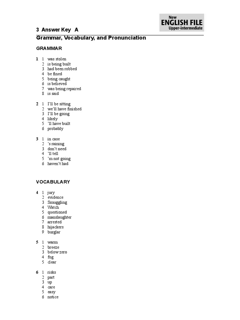 3 Answer Key A Grammar, Vocabulary, and Pronunciation | PDF ...