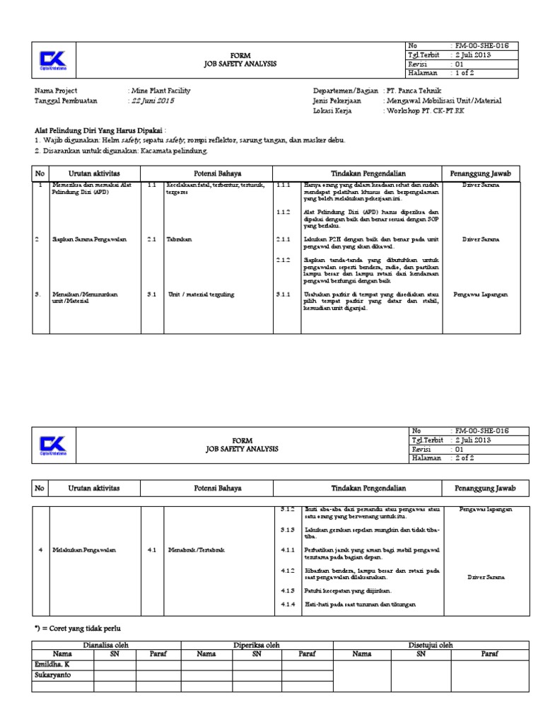 JSA Mengawal Mobilisasi Alat | PDF