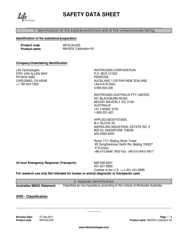 Safety Data Sheet: GHS - Classification | PDF | Toxicity | Personal Protective Equipment