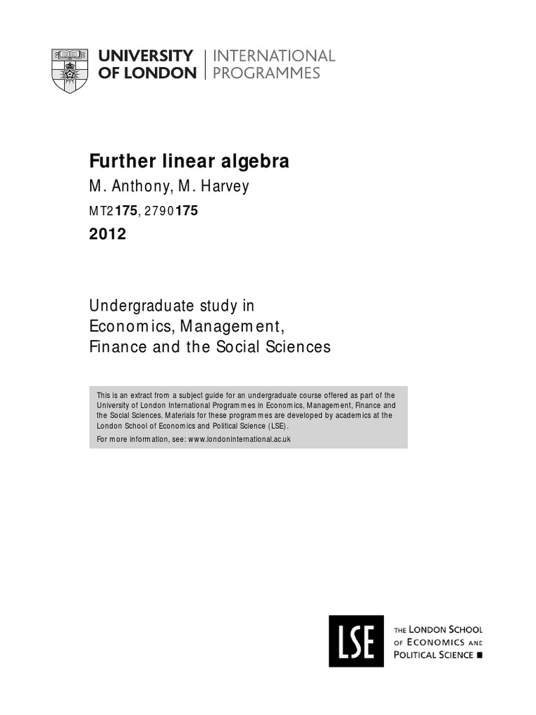 Further Linear Algebra - Anthony | PDF | Mathematical Objects | Teaching Mathematics