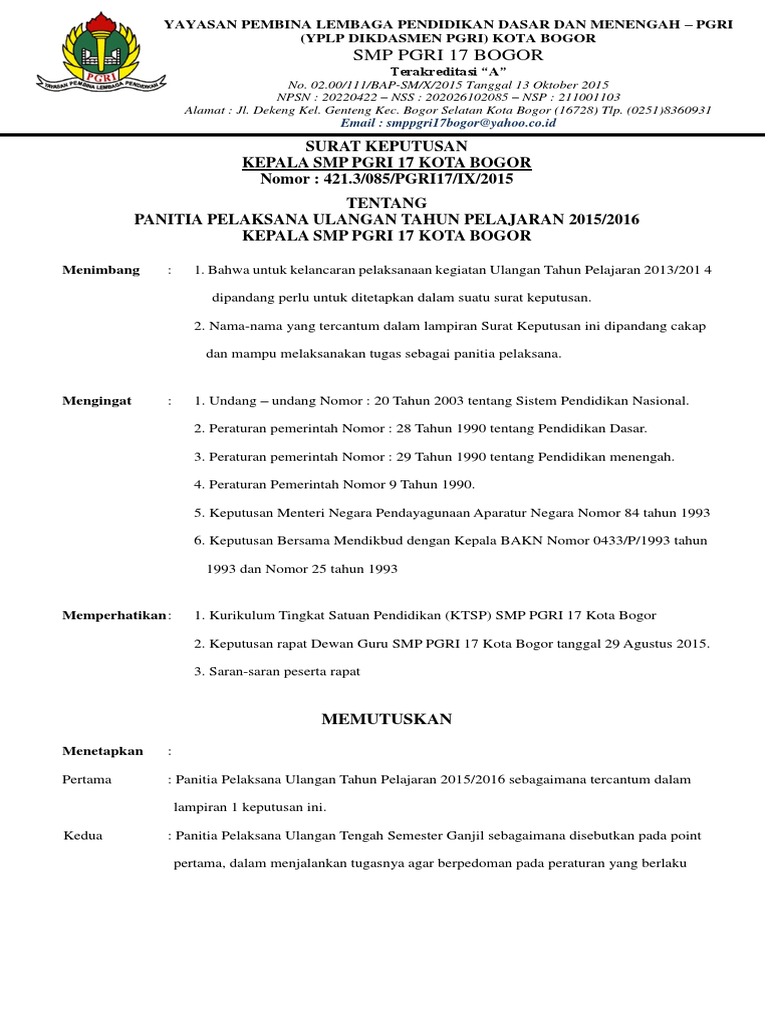 Contoh SK Panitia | PDF