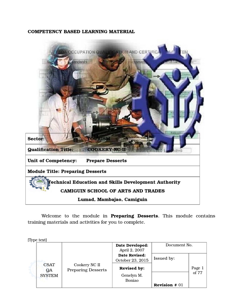 CBLM Cookery NC II | PDF | Desserts | Cakes