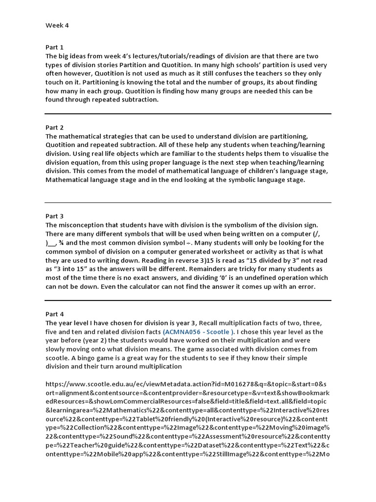 Week 4 - Division | PDF | Division (Mathematics) | Behavior Modification