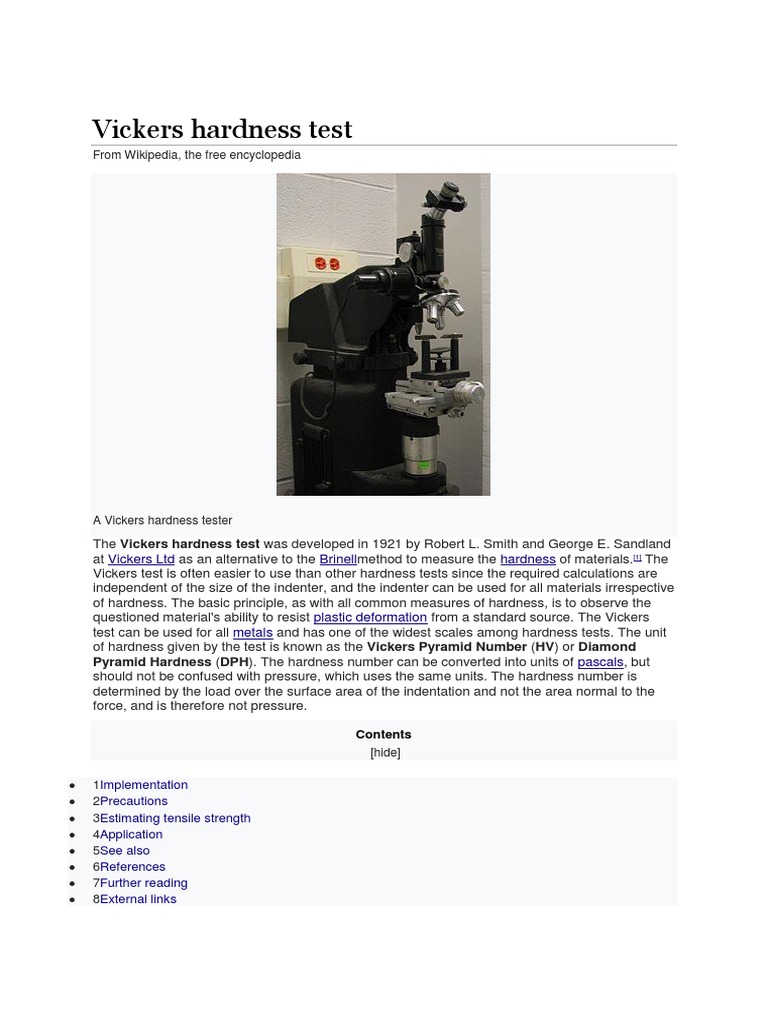 Vickers Hardness Test | PDF | Mechanical Engineering | Applied And ...