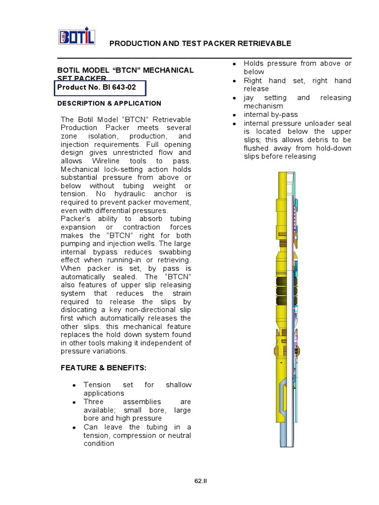 Botil Model BTCN Mechanical Set Packer | PDF | Gases | Manufactured Goods