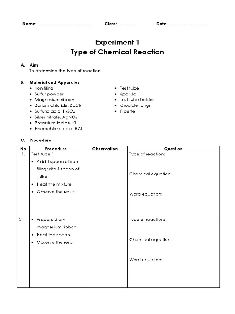 Determining Types of Chemical Reactions Through Observation | PDF