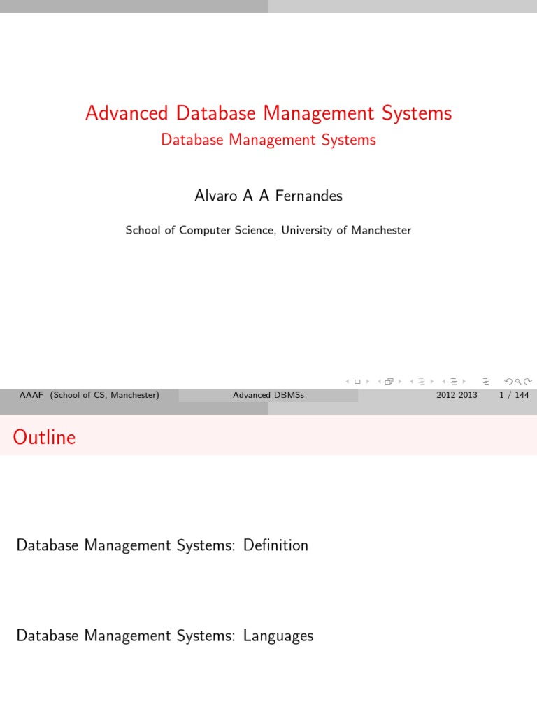 ADBMS Slides Week 1 | PDF | Relational Database | Databases
